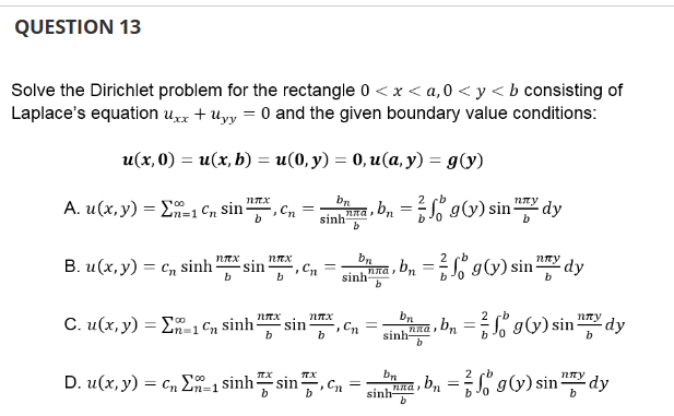 Solved QUESTION 13Solve the Dirichlet problem for the | Chegg.com