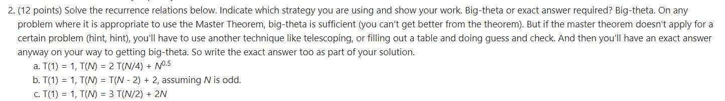 Solved 2. (12 points) Solve the recurrence relations below. | Chegg.com