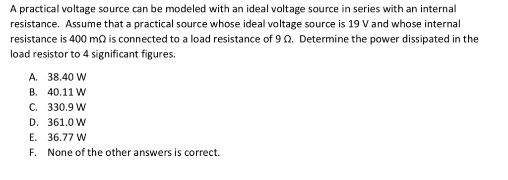 Solved A practical voltage source can be modeled with an | Chegg.com