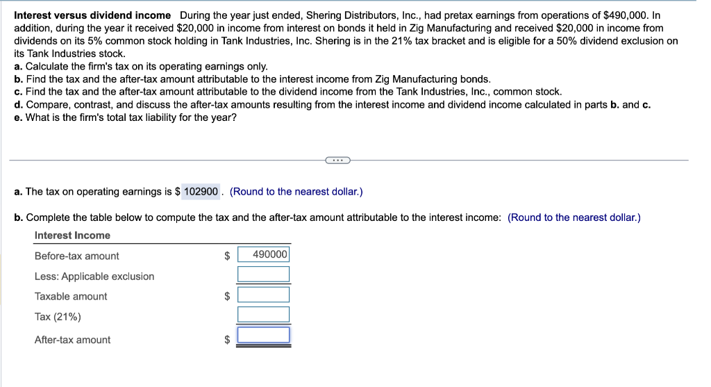 Solved Interest versus dividend income During the year just | Chegg.com