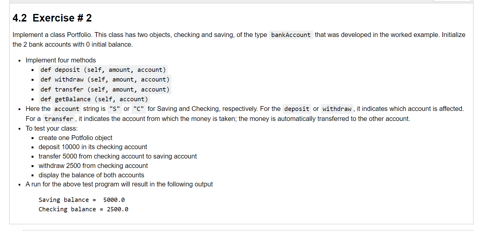 Solved 4.2 Exercise # 2 Implement a class Portfolio. This | Chegg.com
