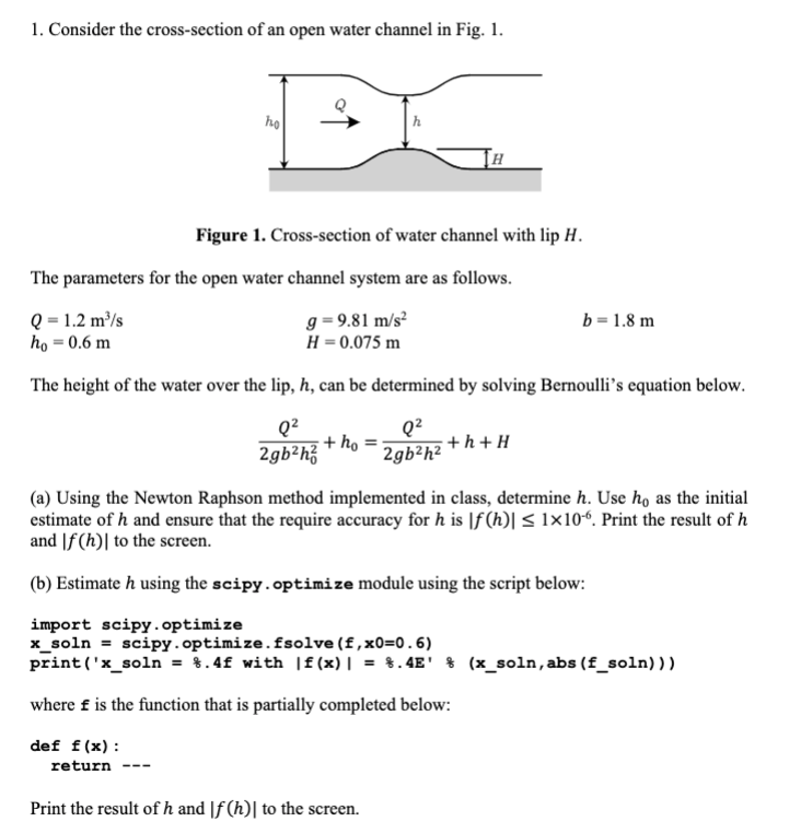 Solved 1. Consider the cross-section of an open water | Chegg.com
