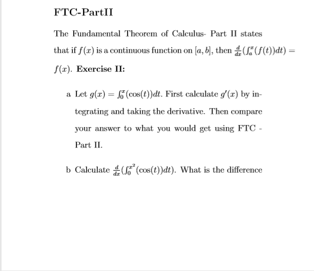Solved FTC-PartII The Fundamental Theorem of Calculus- | Chegg.com