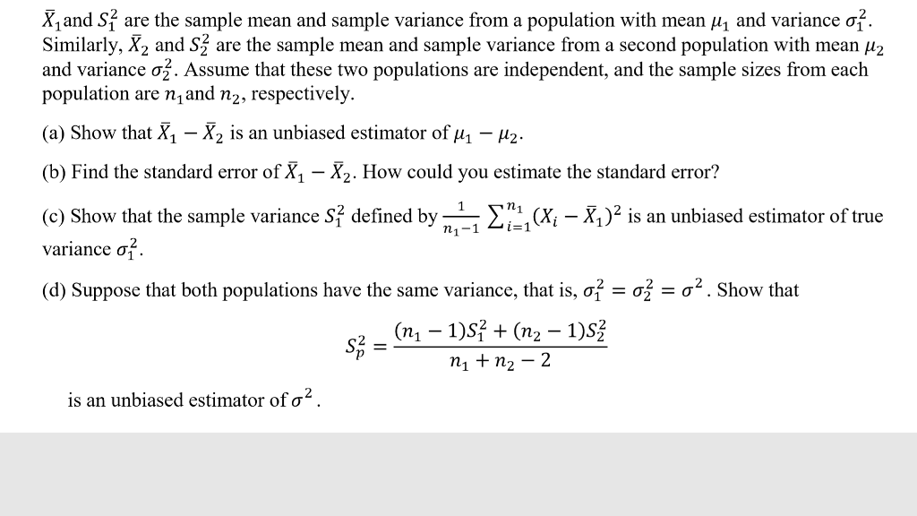 Solved 1 and are the sample mean and sample variance from a | Chegg.com