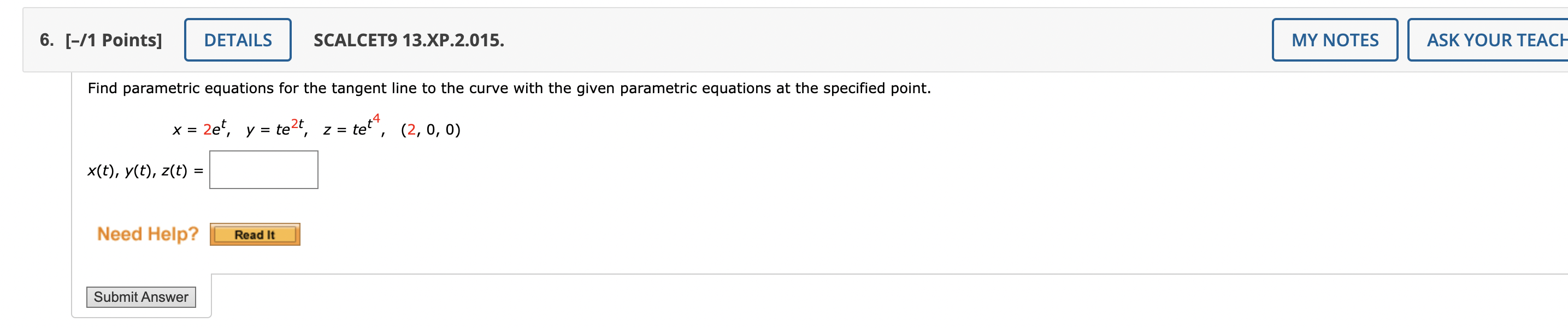 Solved -/1 Points] SCALCET9 13.XP.2.015. Find parametric | Chegg.com