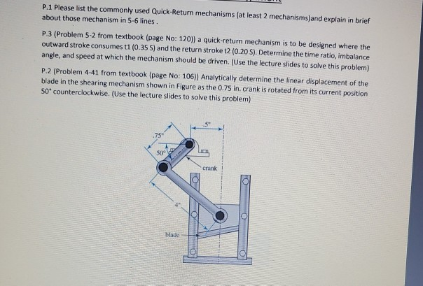 Solved P.1 Please list the commonly used Quick Return | Chegg.com