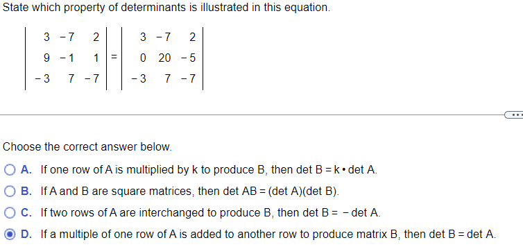 Solved State which property of determinants is illustrated | Chegg.com