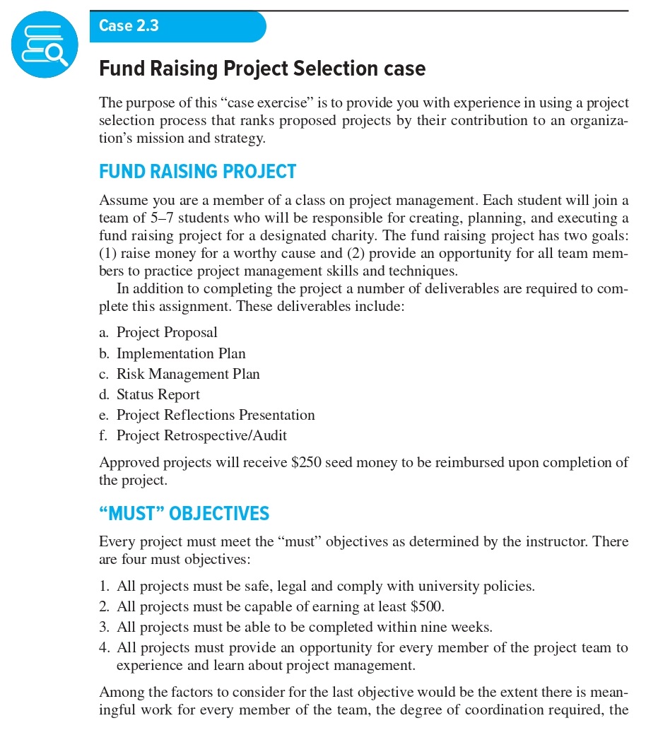 Solved Chapter2 - Case 2.3 – Fund Raising Project Selection | Chegg.com