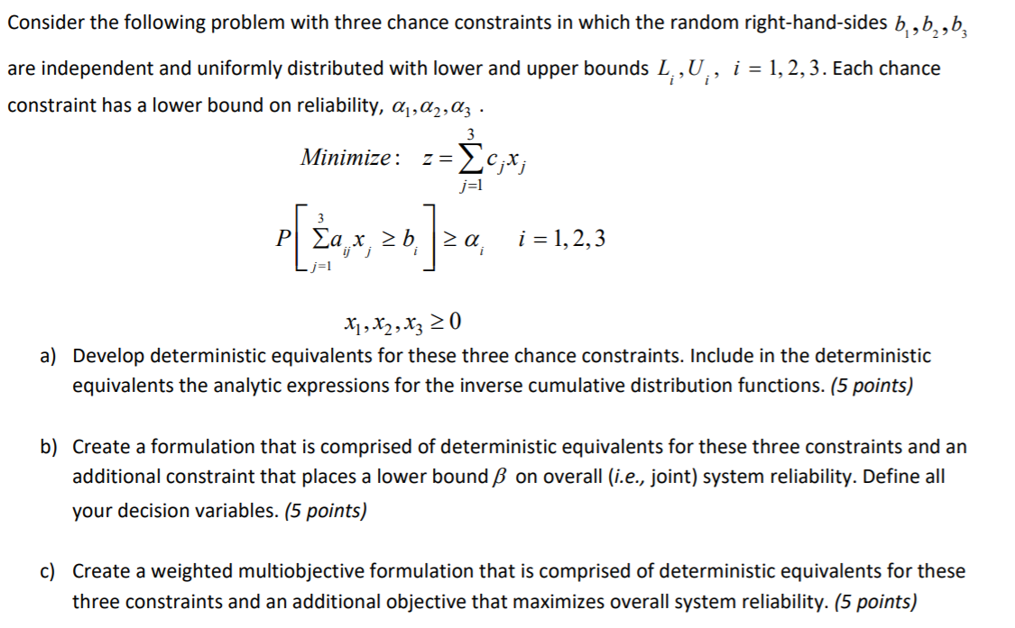 Consider the following problem with three chance | Chegg.com