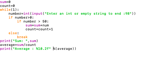 Solved sum=0 count=0 while(1) : number=int(input( Solved sum=0 count=0 while(1) : number=int(input(