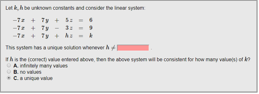 Solved Let k, h be unknown constants and consider the linear | Chegg.com