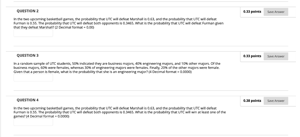 Solved In the two upcoming basketball games, the probability | Chegg.com