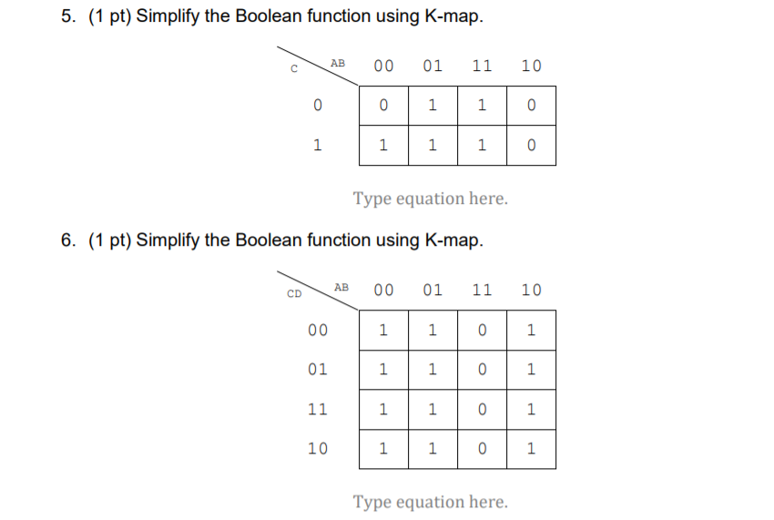 Solved 1. (1 pt) Simplify the Boolean functions using K-map. | Chegg.com