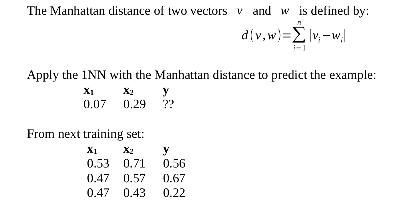 Solved The Manhattan distance of two vectors v and w is | Chegg.com