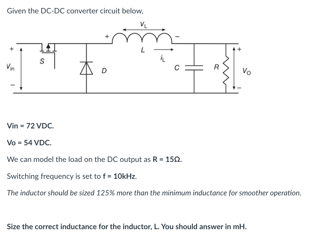 Solved Given the DC-DC converter circuit below, in = 72 VDC. | Chegg.com