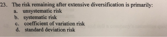 Solved 23. The risk remaining after extensive | Chegg.com