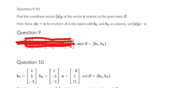 Solved Questions 9-10: Find the coordinate vector [x]B of | Chegg.com