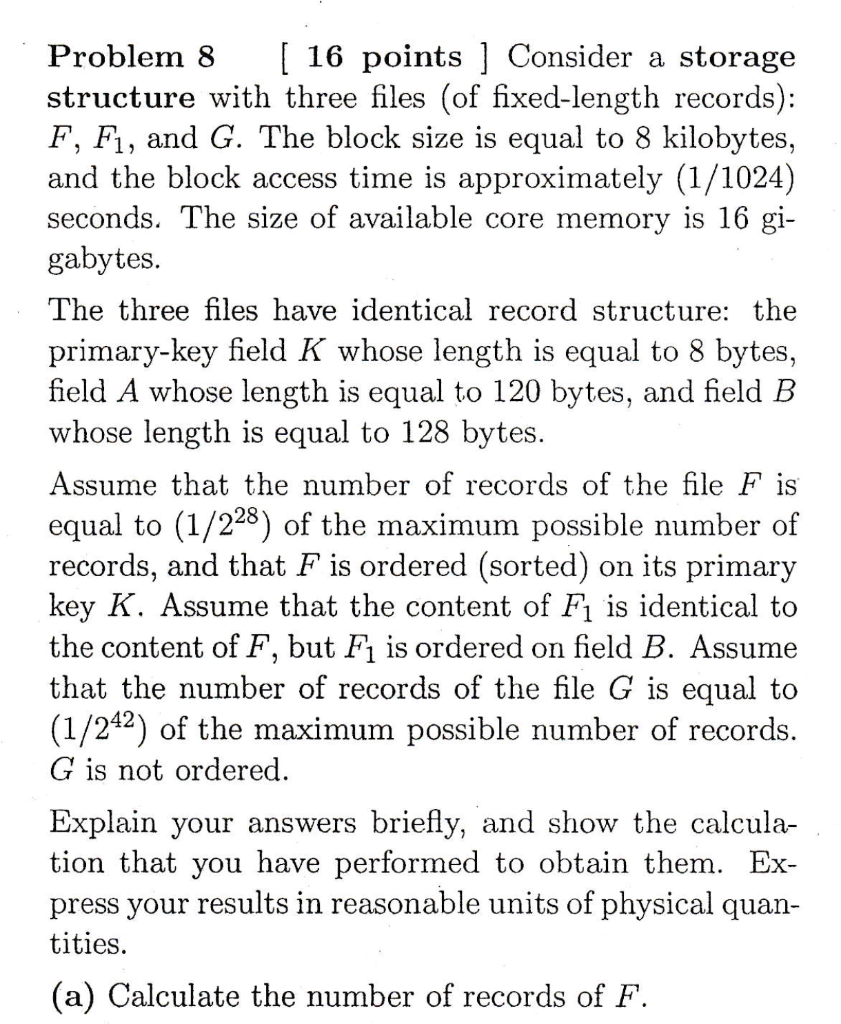 Solved > Problem 8 [ 16 points ] Consider a storage | Chegg.com