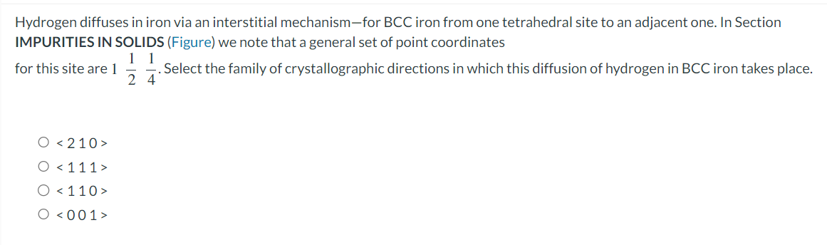 Solved Hydrogen diffuses in iron via an interstitial | Chegg.com