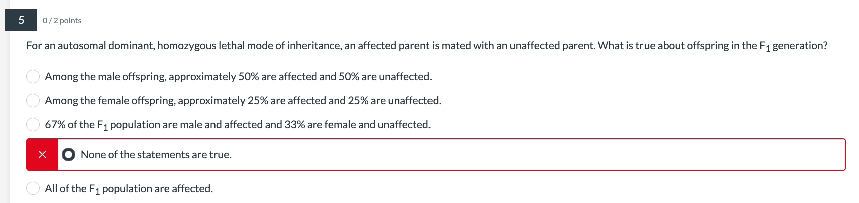 Solved For an autosomal dominant, homozygous lethal mode of | Chegg.com
