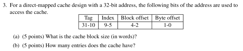 Solved 3. For a direct-mapped cache design with a 32-bit | Chegg.com