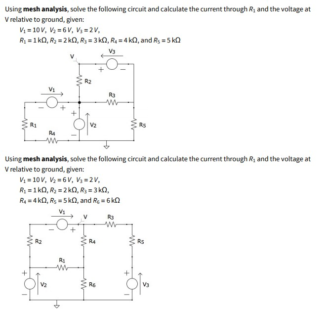 Solved Using mesh analysis, solve the following circuit and | Chegg.com