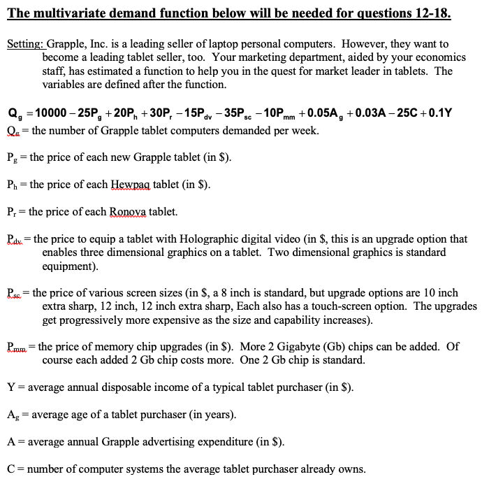 Solved The multivariate demand function below will be needed | Chegg.com