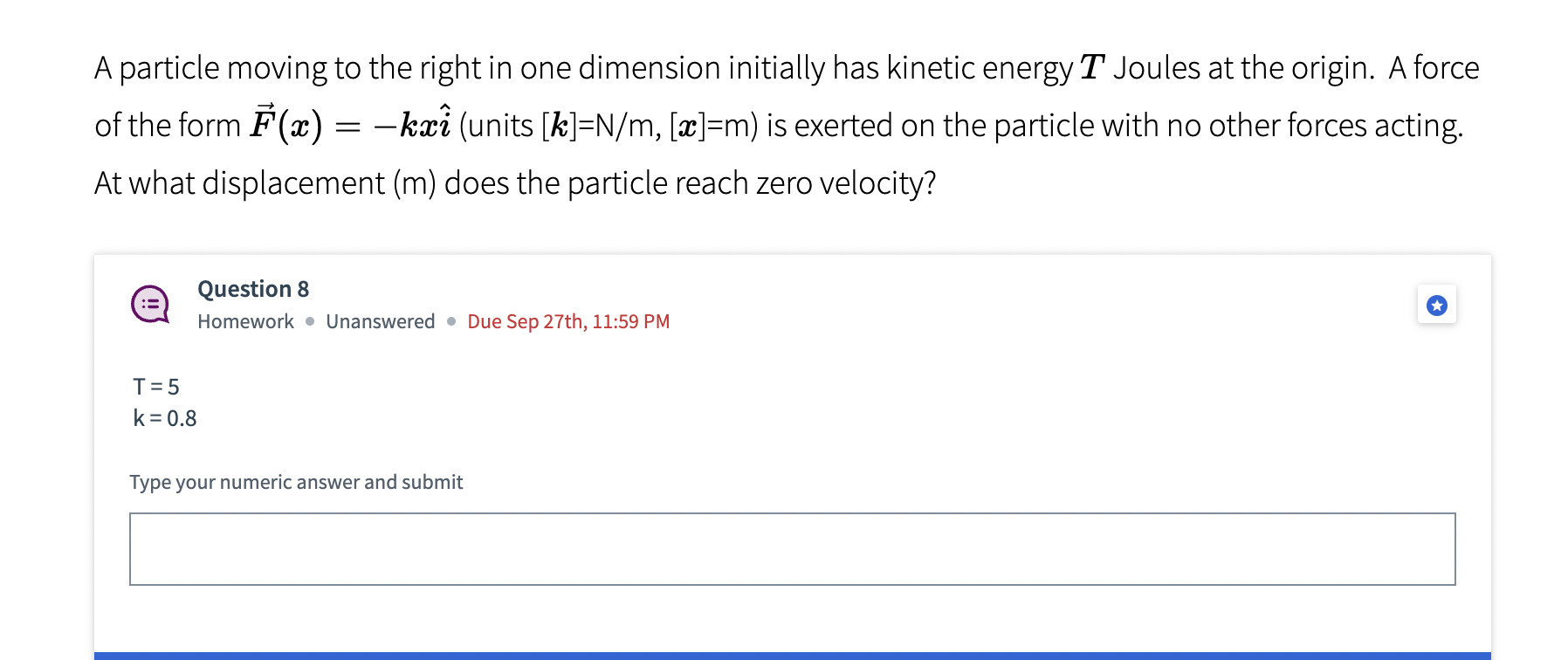 Solved A particle moving to the right in one dimension | Chegg.com