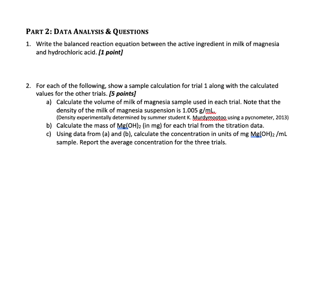 Solved PART 1: DATA [4 POINTS) Clearly and concisely record | Chegg.com