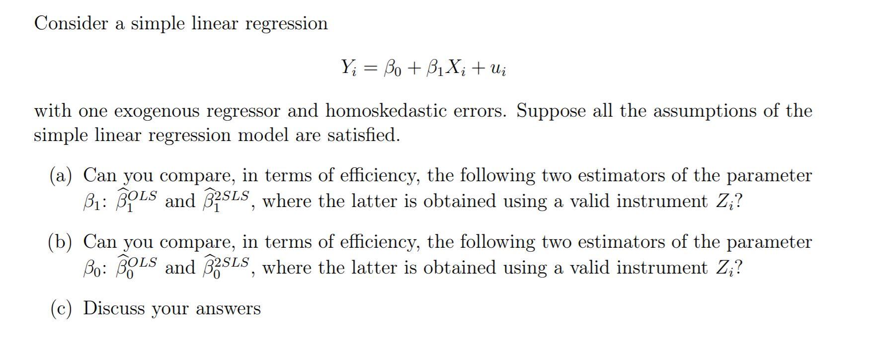 Consider a simple linear regression Y; = Bo + B1X; | Chegg.com