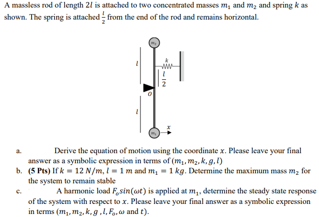 Solved A massless rod of length 2l is attached to two | Chegg.com