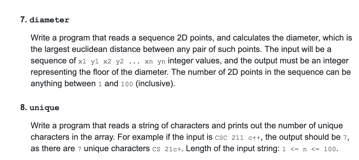 Solved 7. diameter Write a program that reads a sequence 2D | Chegg.com
