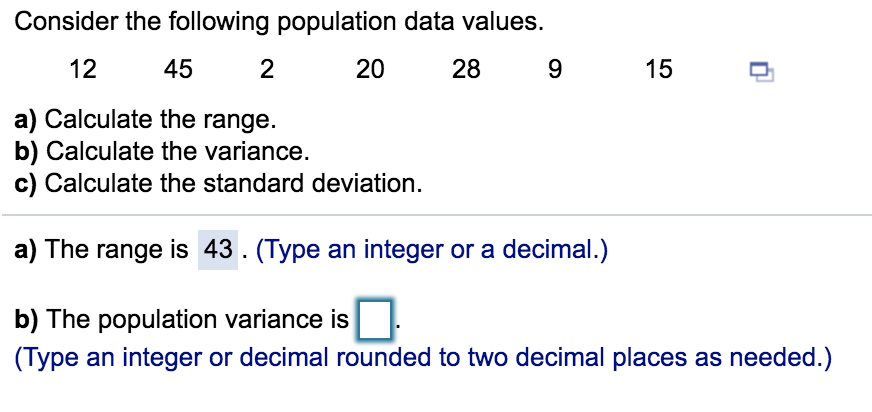 Solved Consider the following population data values. 45 12 | Chegg.com