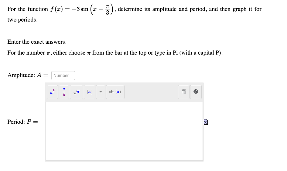 Solved For the function f(x)=−3sin(x−3π), determine its | Chegg.com