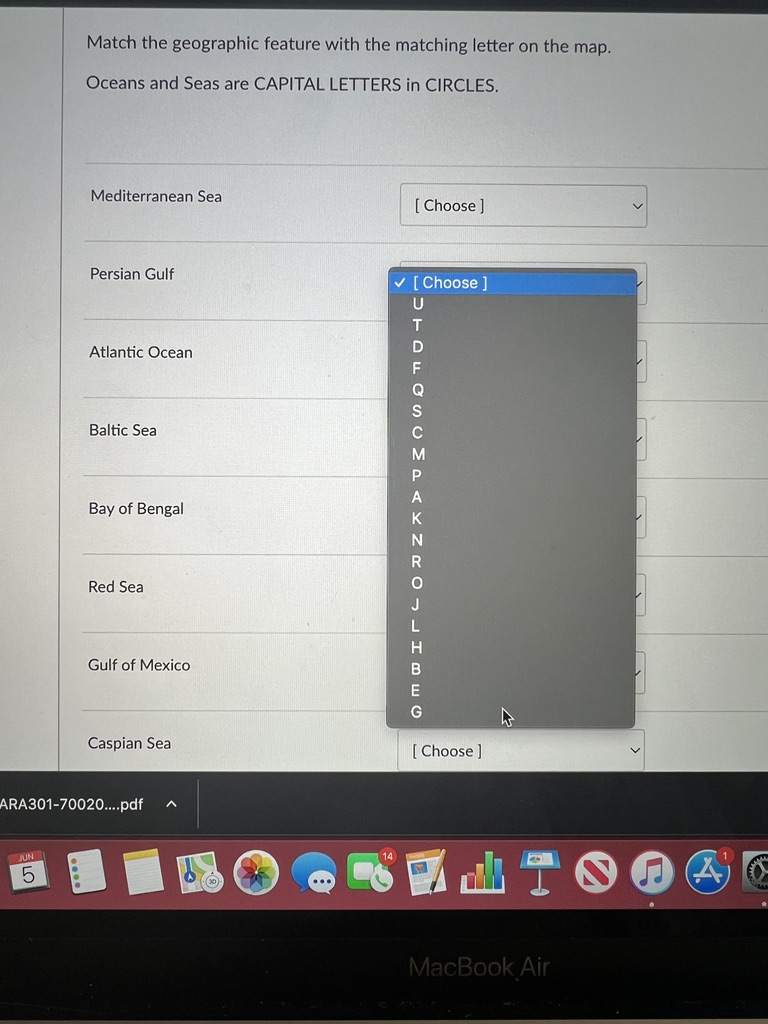 Match the geographic feature with the matching letter | Chegg.com