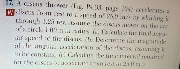 Solved 17. A discus thrower (Fig. P4.33, page 104) | Chegg.com