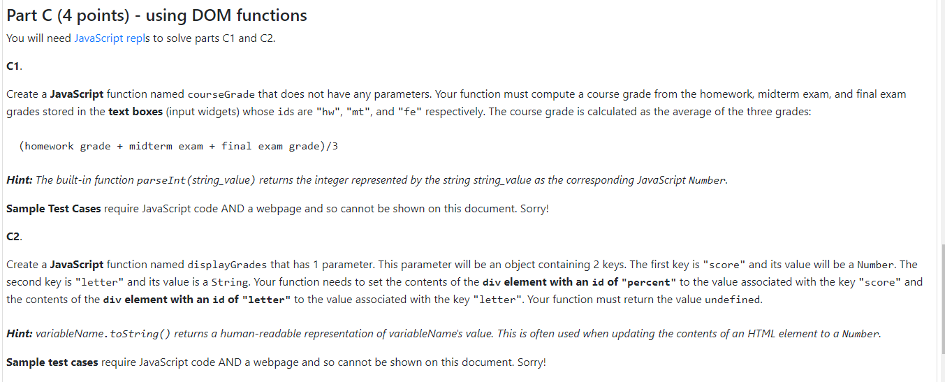 Solved - Part C (4 points) - using DOM functions You will | Chegg.com