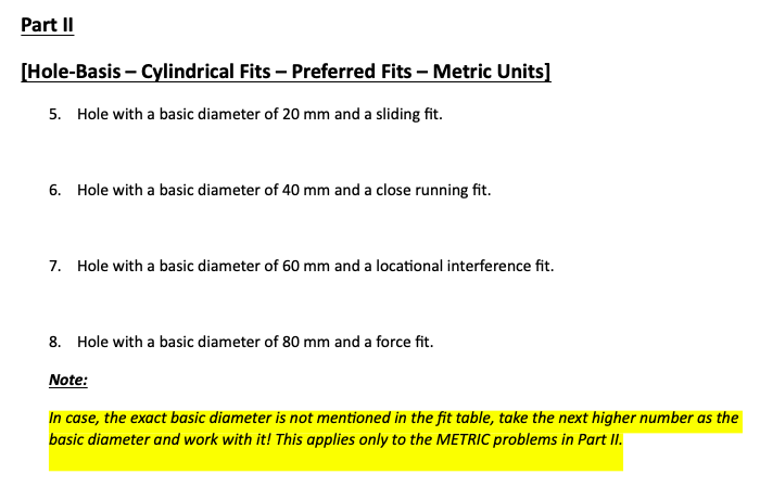 Solved Part 1 [Hole-Basis - Cylindrical Fits - English | Chegg.com