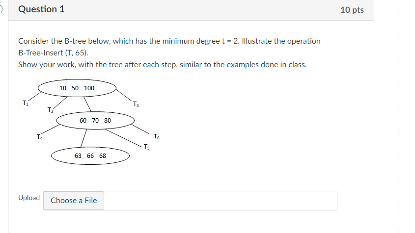 (Solved) : Question 1 10 Pts Consider B Tree Minimum Degree T 2 ... (Solved) : Question 1 10 Pts Consider B Tree Minimum Degree T 2 ...