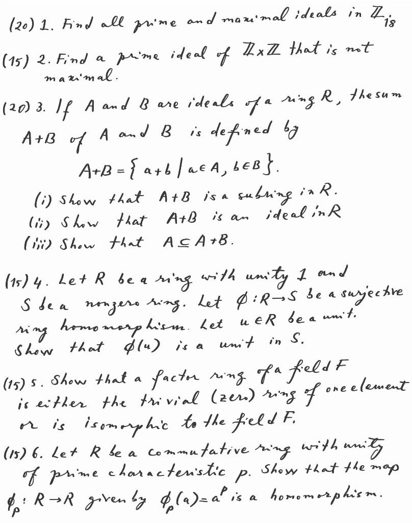 Solved (20) 1. Find all prime and maximal ideals in Zig (15) | Chegg.com