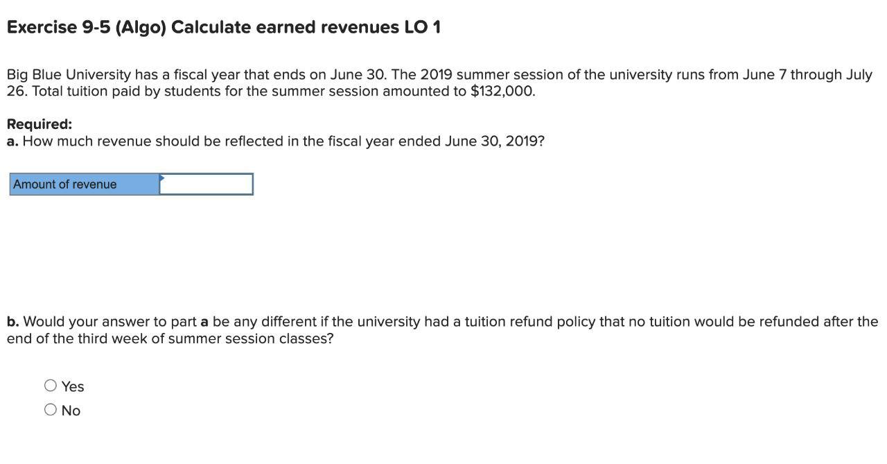 Solved Exercise 9-5 (Algo) Calculate earned revenues LO 1 | Chegg.com