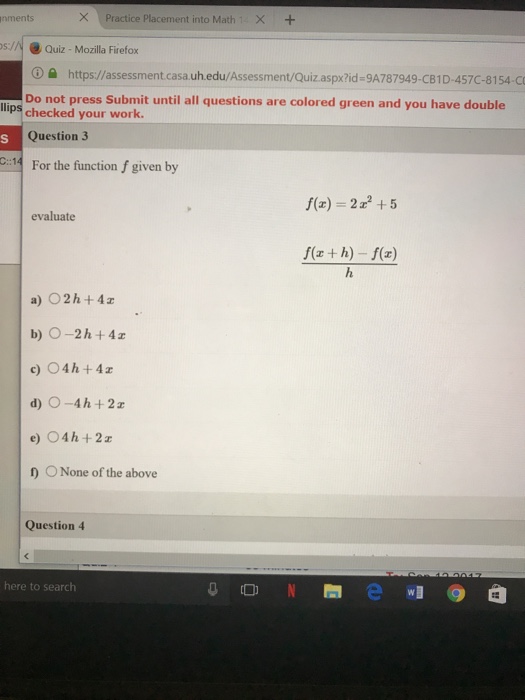 Solved For the function f given by f(x) = 2x^2 + 5 evaluate | Chegg.com