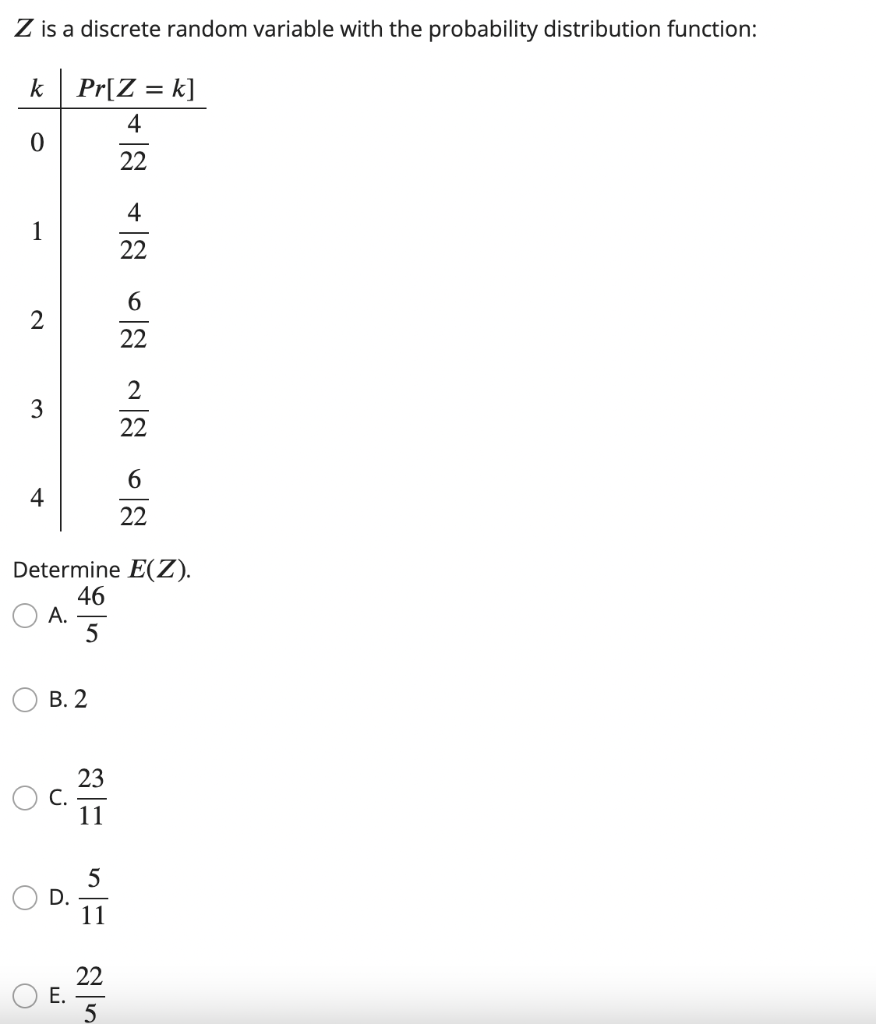 Solved Z is a discrete random variable with the probability | Chegg.com
