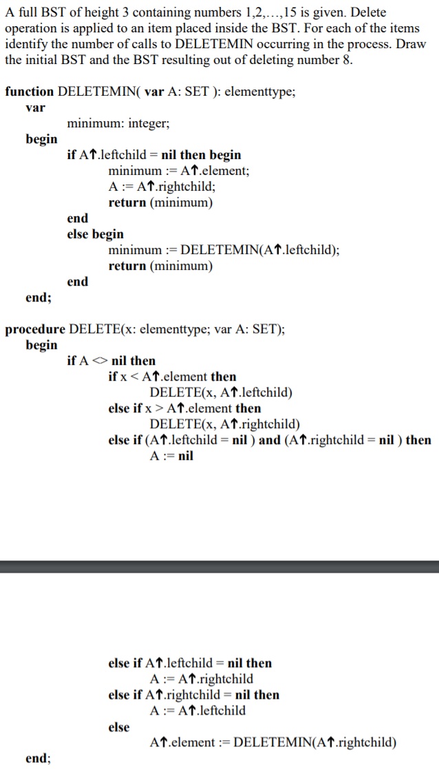Solved A full BST of height 3 containing numbers 1,2,...,15 | Chegg.com