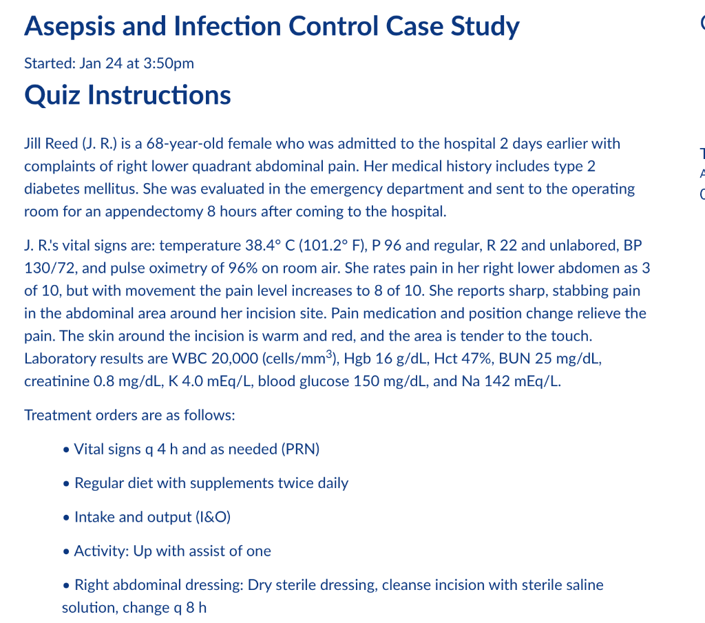 Solved Asepsis and Infection Control Case Study Started: Jan | Chegg.com