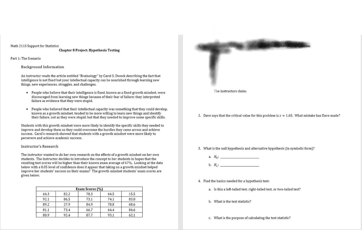 Solved Math 2115 Support for Statistics Chapter 8 Project: | Chegg.com