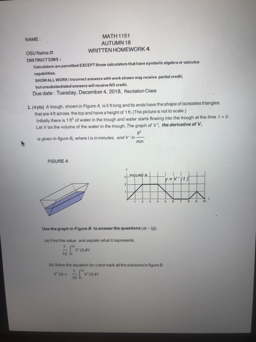 Solved MATH 1151 AUTUMN 18 WRITTEN HOMEWORK 4 NAME OSU | Chegg.com