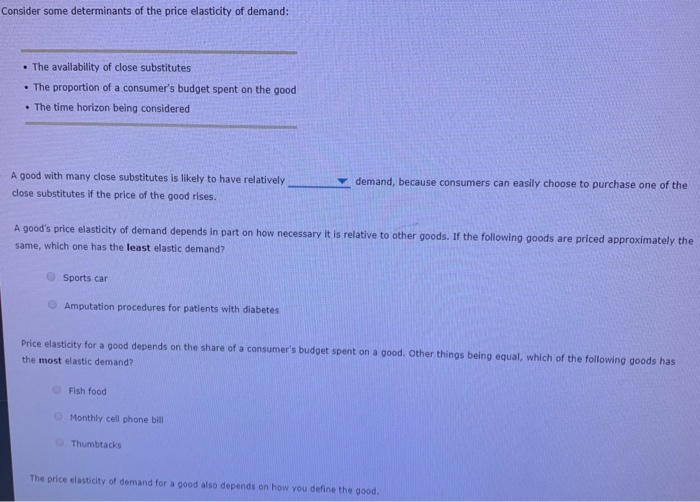 Solved Consider some determinants of the price elasticity of | Chegg.com