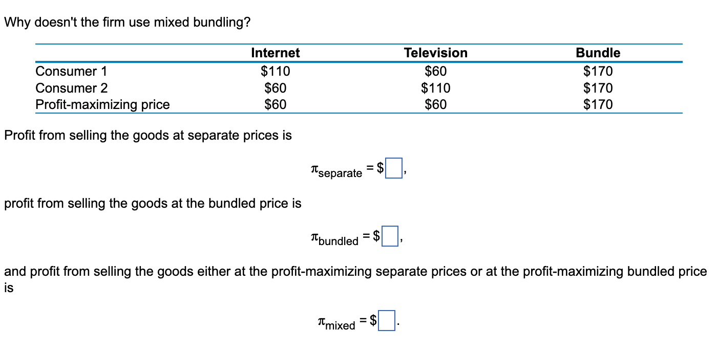 Solved Why doesn't the firm use mixed bundling? Profit from | Chegg.com