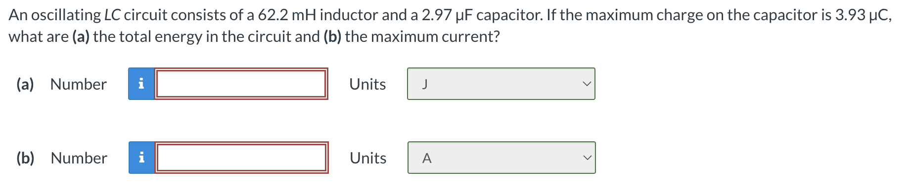 Solved An oscillating LC ﻿circuit consists of a 62.2mH | Chegg.com